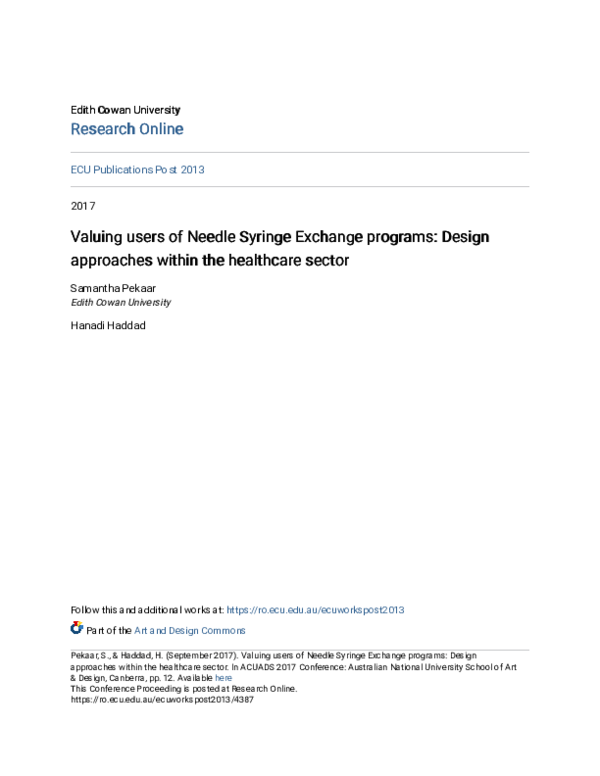 (PDF) Valuing users of Needle Syringe Exchange programs: Design ...