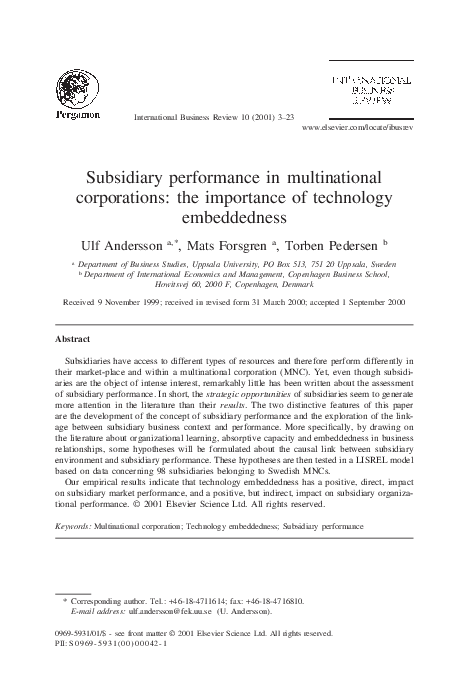 (PDF) Subsidiary performance in multinational corporations: the ...