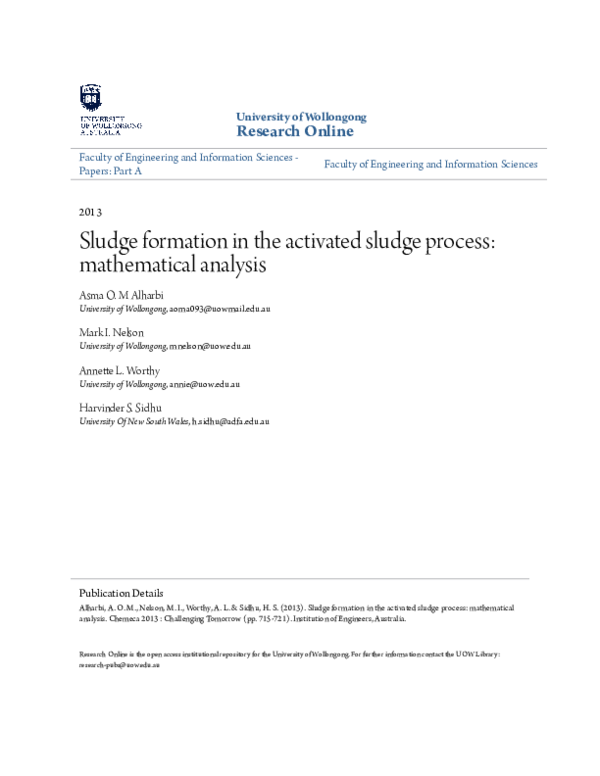 (PDF) Sludge formation in the activated sludge process: Mathematical ... (PDF) Sludge formation in the activated sludge process: Mathematical ...