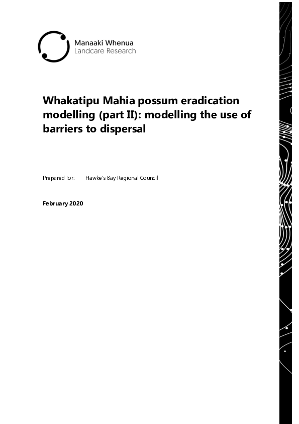 (PDF) Whakatipu Mahia possum eradication modelling (part II): modelling ...
