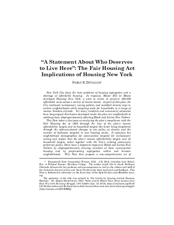 (PDF) "A Statement about Who Deserves to Live Here": The Fair Housing ...