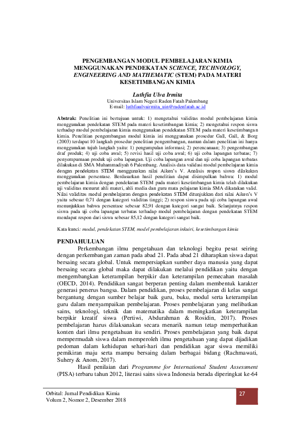 (PDF) Pengembangan Modul Pembelajaran Kimia Menggunakan Pendekatan Science, Technology ...