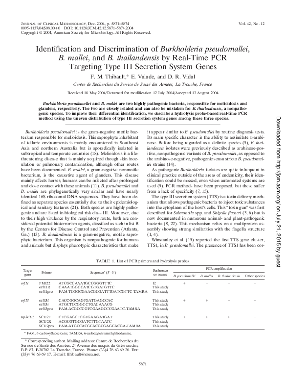 (PDF) Identification and Discrimination of Burkholderia pseudomallei, B ...