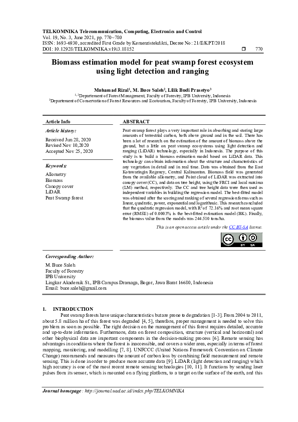 (PDF) Biomass estimation model for peat swamp forest ecosystem using light detection and ranging