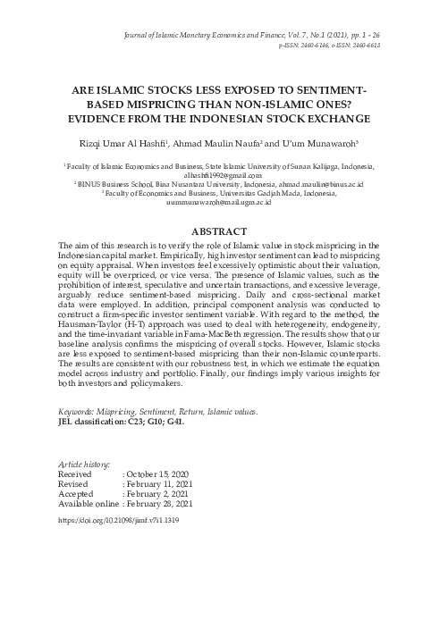 (PDF) Are Islamic Stocks Less Exposed to Sentiment-Based Mispricing ...