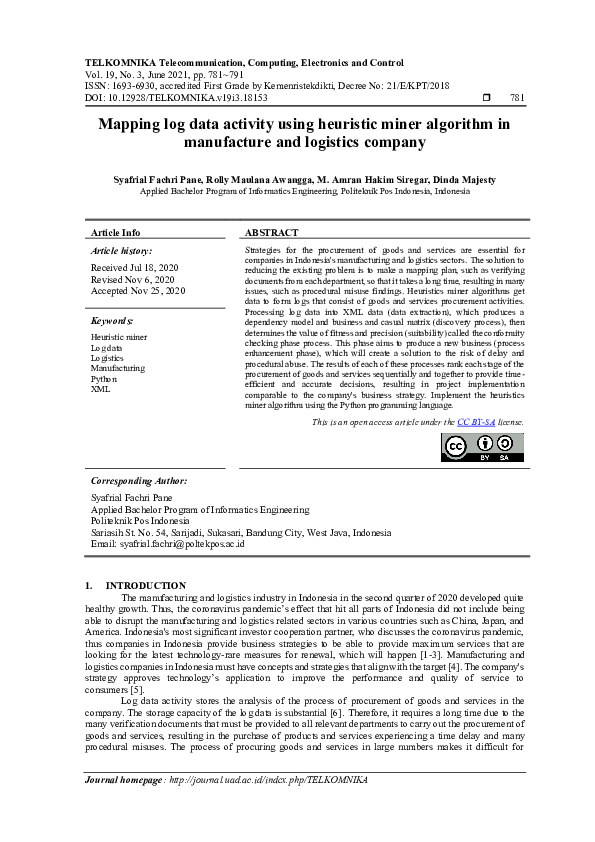Pdf Mapping Log Data Activity Using Heuristic Miner Algorithm In