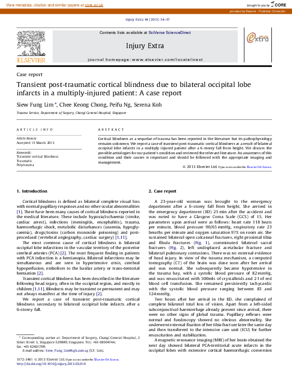 (PDF) Transient post-traumatic cortical blindness due to bilateral ... (PDF) Transient post-traumatic cortical blindness due to bilateral ...