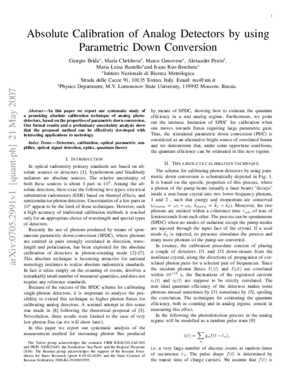 Pdf 1 Absolute Calibration Of Analog Detectors By Using Parametric