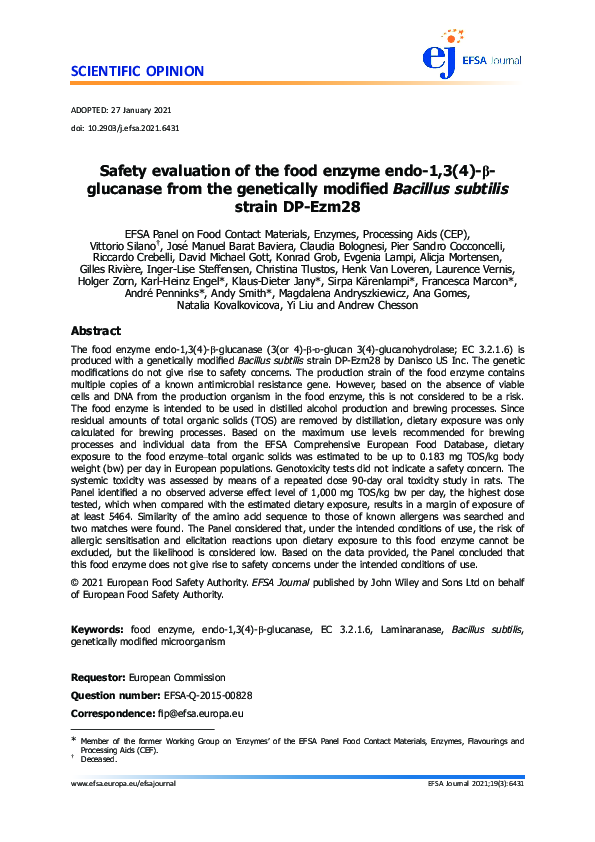 (PDF) Safety evaluation of the food enzyme endo‐1,3(4)‐β‐glucanase from ...