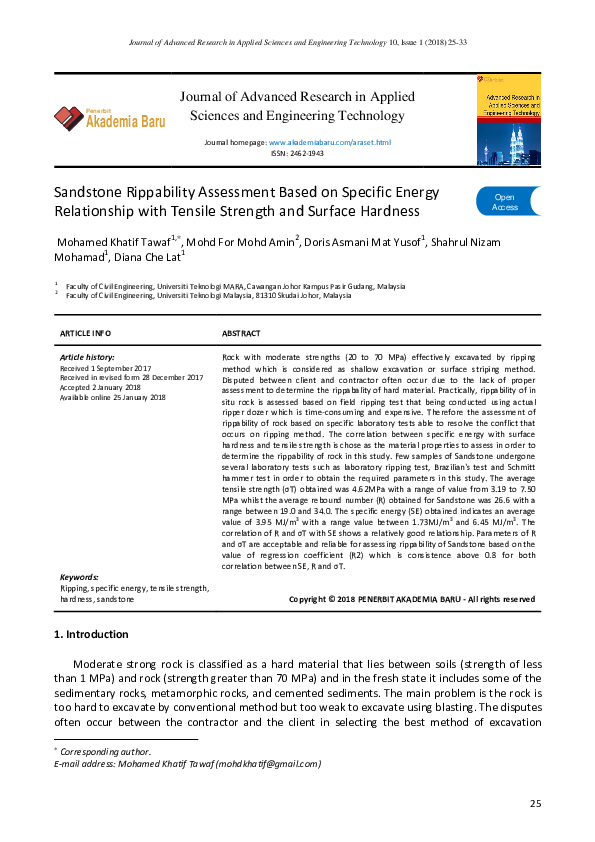 (PDF) Sandstone Rippability Assessment Based on Specific Energy ...