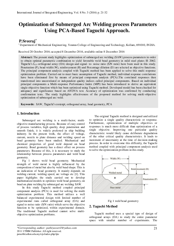(PDF) Optimization of Submerged Arc Welding process Parameters Using ...
