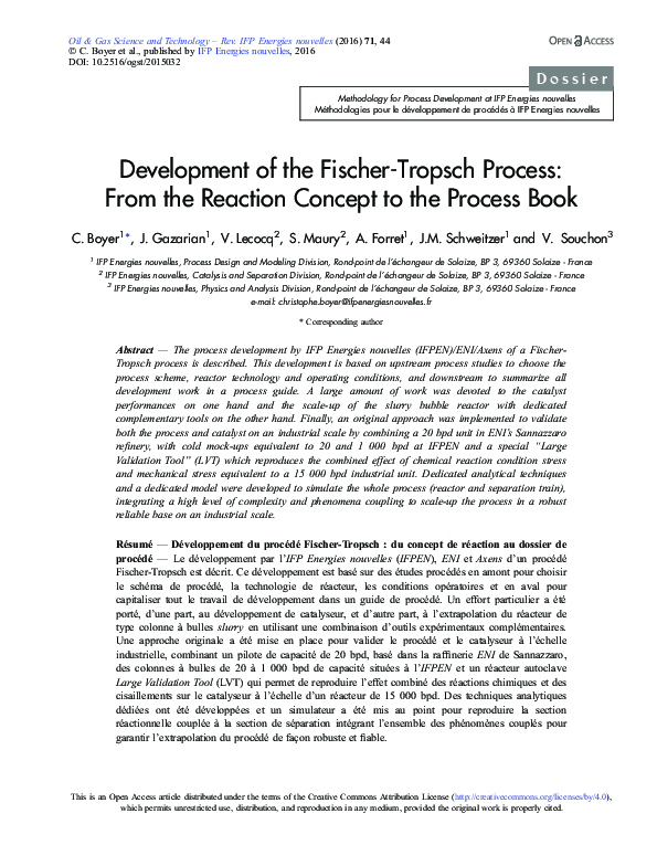 (PDF) Development of the Fischer-Tropsch Process: From the Reaction ...