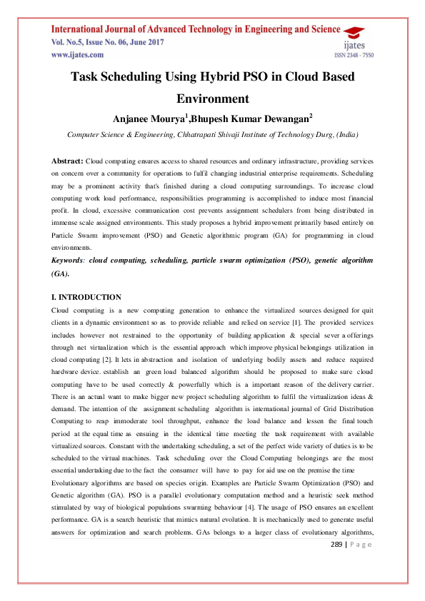(PDF) Task Scheduling Using Hybrid PSO in Cloud Based Environment