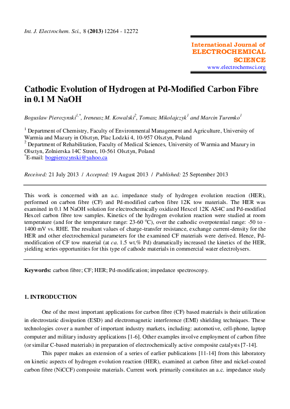 (PDF) Cathodic Evolution of Hydrogen at Pd-Modified Carbon Fibre in 0.1 ...