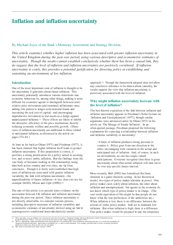 (PDF) Inflation and inflation uncertainty
