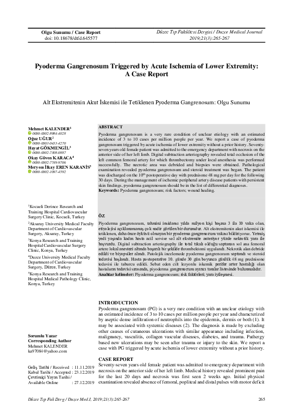 (PDF) Pyoderma Gangrenosum Triggered by Acute Ischemia of Lower ...