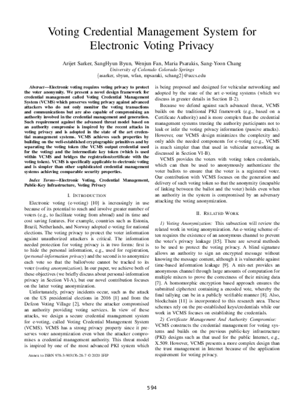 (PDF) Voting Credential Management System for Electronic Voting Privacy