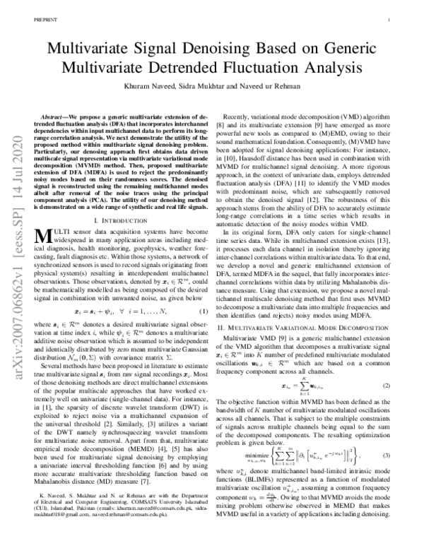 (PDF) Multivariate Signal Denoising Based on Generic Multivariate Detrended Fluctuation Analysis