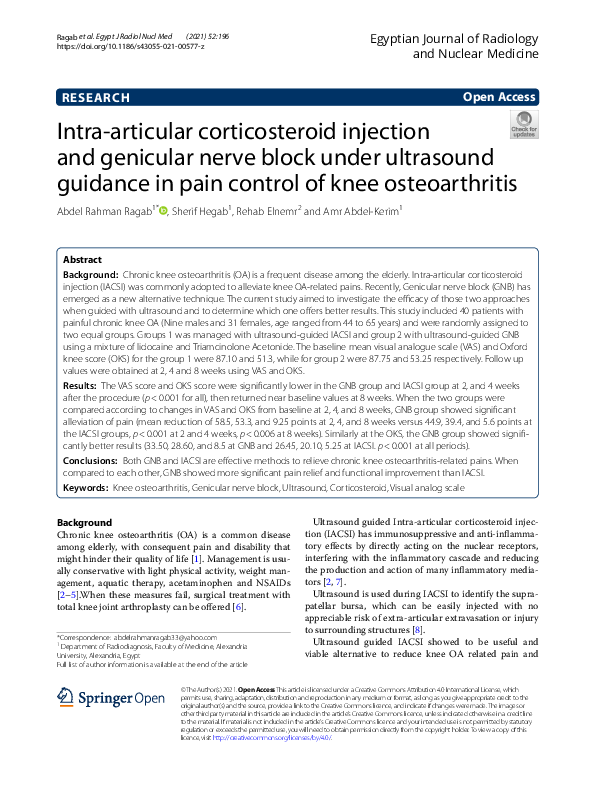 (PDF) Intra-articular corticosteroid injection and genicular nerve block under ultrasound ...