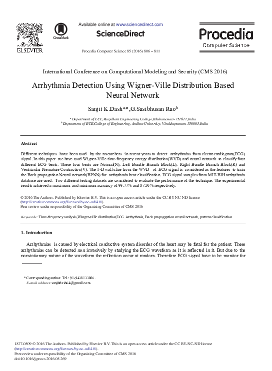 Pdf Arrhythmia Detection Using Wigner Ville Distribution Based Neural