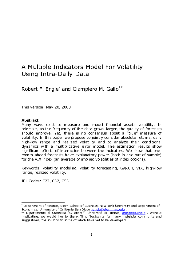 (PDF) 1 A Multiple Indicators Model For Volatility Using Intra-Daily Data