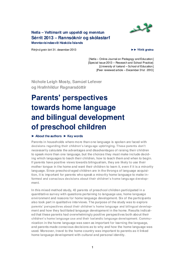 (PDF) Parents’ perspectives towards home language and bilingual ...