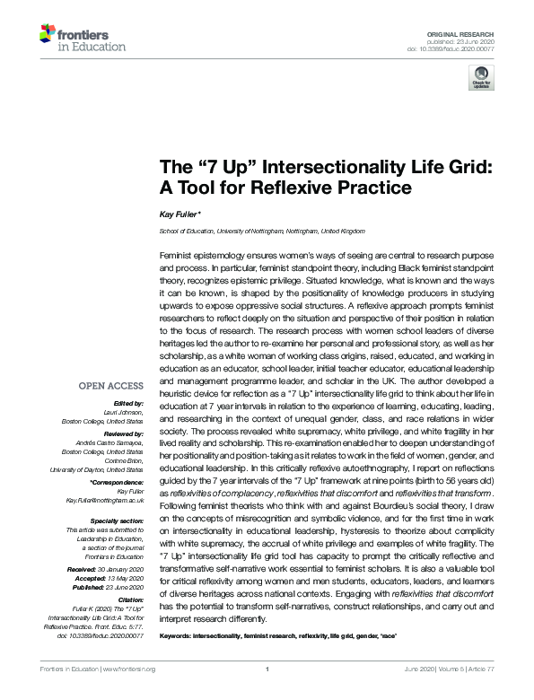 (PDF) The “7 Up” Intersectionality Life Grid: A Tool for Reflexive Practice