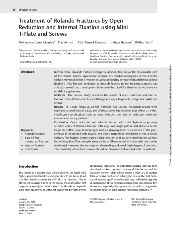 (PDF) Treatment of Rolando Fractures by Open Reduction and Internal ...