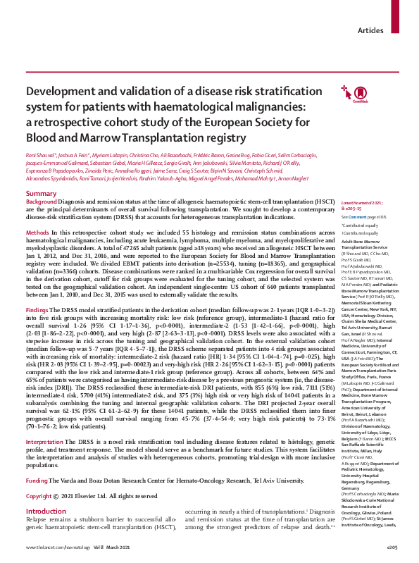 (PDF) New Risk Stratification for Hematological Malignancies