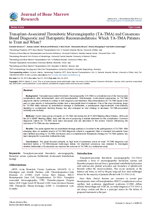 (PDF) Transplant-Associated Thrombotic Microangiopathy (TA-TMA) and ...