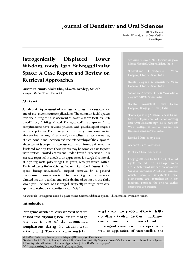(PDF) Iatrogenically Displaced Lower Wisdom Tooth Into Submandibular ...