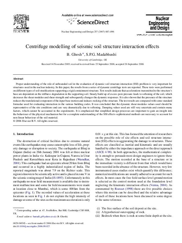 (PDF) Centrifuge modelling of seismic soil structure interaction effects