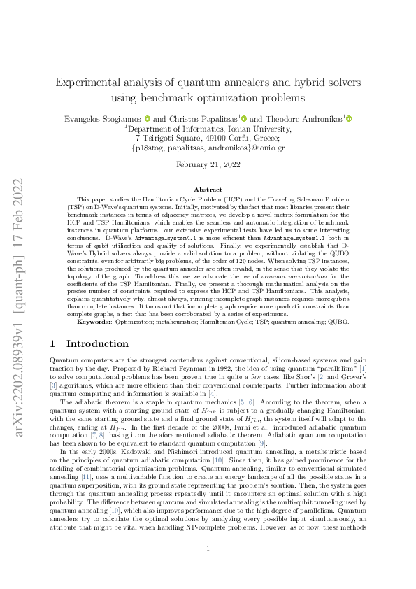 (PDF) Benchmarking Quantum Annealers on Hamiltonian Problems