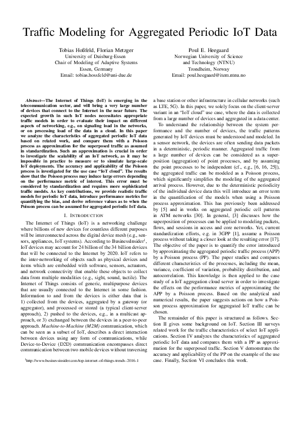 (PDF) Traffic modeling for aggregated periodic IoT data | Poul Heegaard - Academia.edu