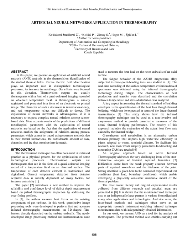Pdf Artificial Neural Networks Application In Thermography