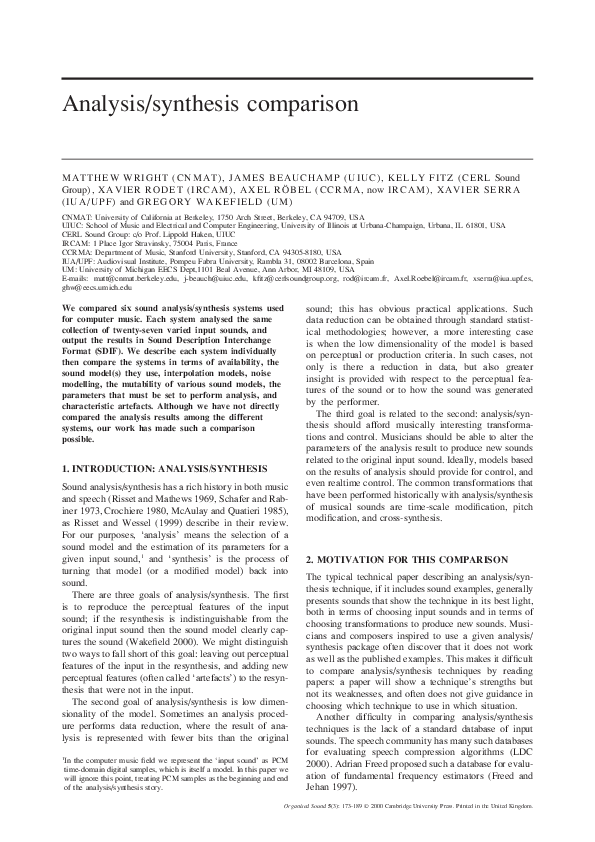 Pdf Analysis Synthesis Comparison