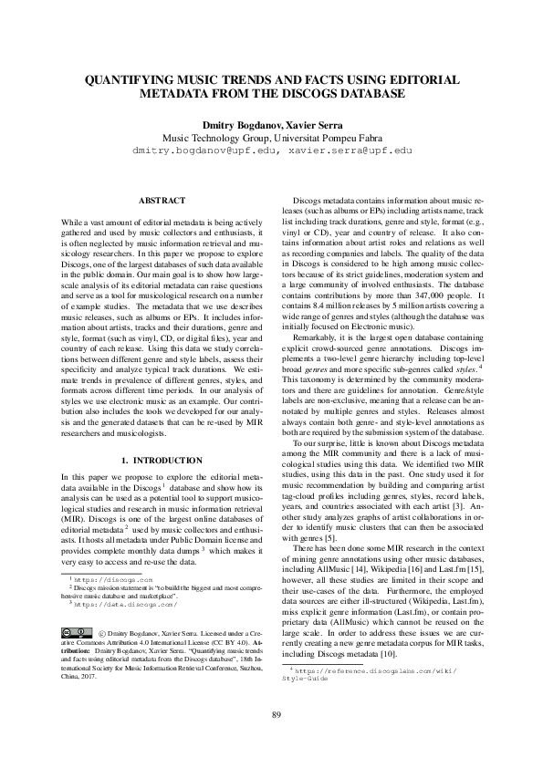 (PDF) Quantifying Music Trends And Facts Using Editorial Metadata From ...