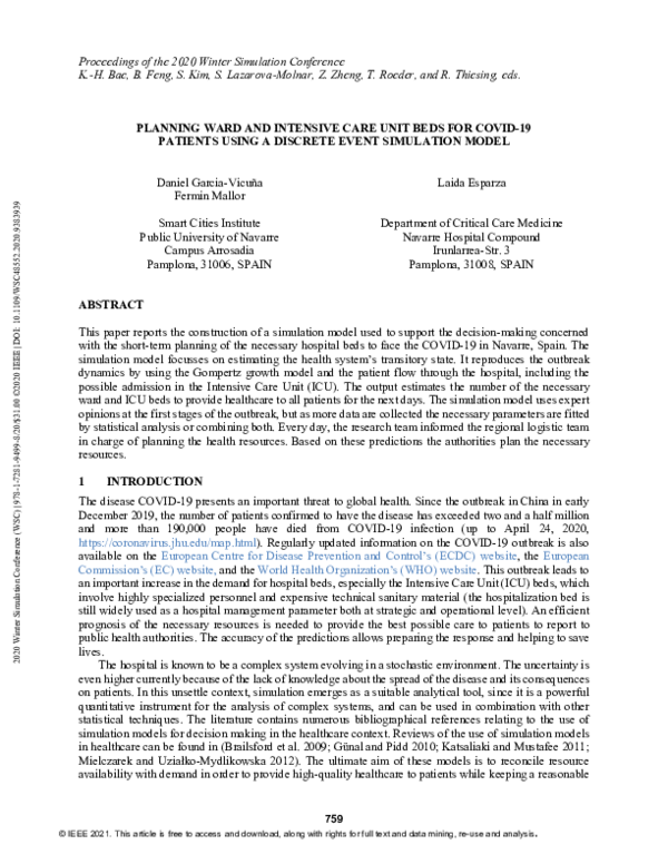 (PDF) Planning Ward and Intensive Care Unit Beds for COVID-19 Patients ...
