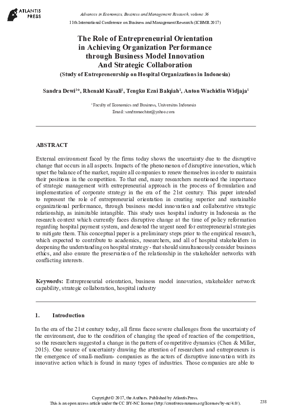 (PDF) The Role of Entrepreneurial Orientation in Achieving Organization Performance Through ...