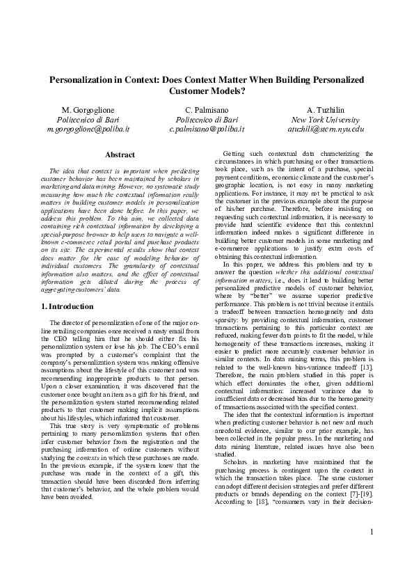 (PDF) Personalization in Context: Does Context Matter When Building ...