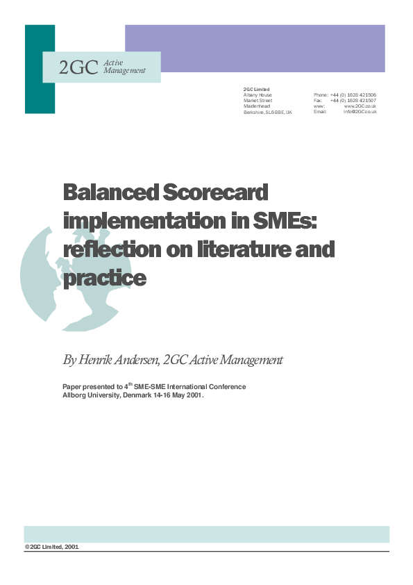 (PDF) Balanced Scorecard implementation in SMEs: reflection in literature and practice
