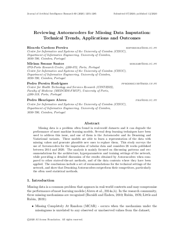 Pdf Reviewing Autoencoders For Missing Data Imputation Technical Trends Applications And