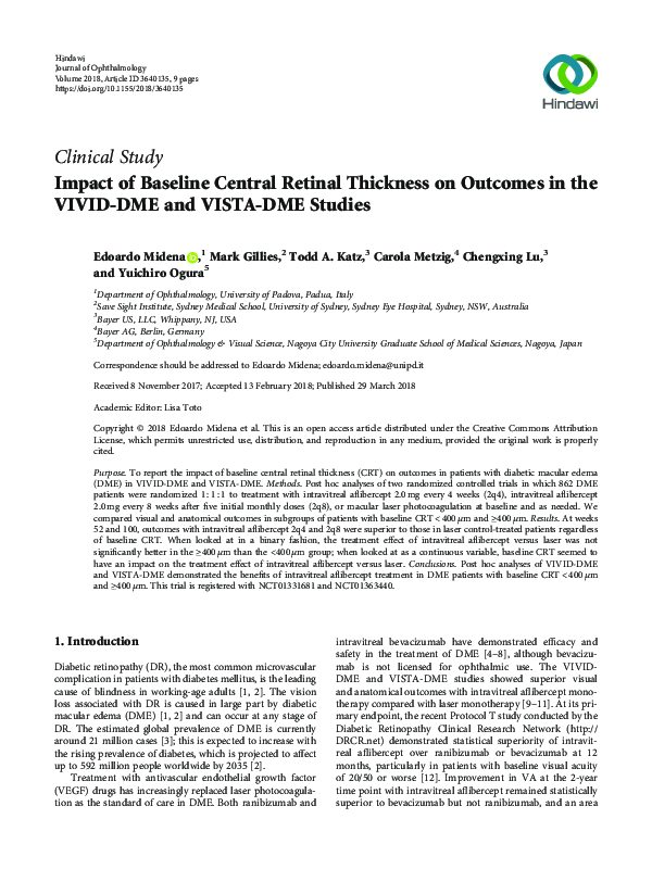 (PDF) Impact of Baseline Central Retinal Thickness on Outcomes in the ...