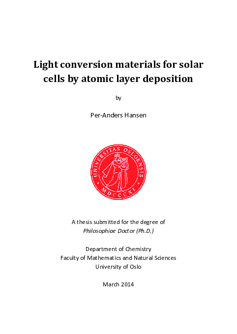 Pdf Light Conversion Materials For Solar Cells By Atomic Layer Deposition