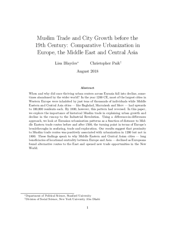 (PDF) Muslim Trade and City Growth before the 19 th Century ...