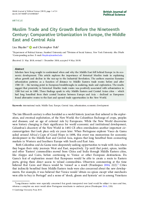 (PDF) Muslim Trade and City Growth Before the Nineteenth Century ...