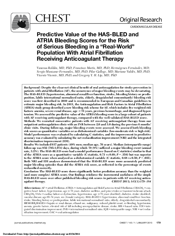 (PDF) Predictive Value of the HAS-BLED and ATRIA Bleeding Scores for ...
