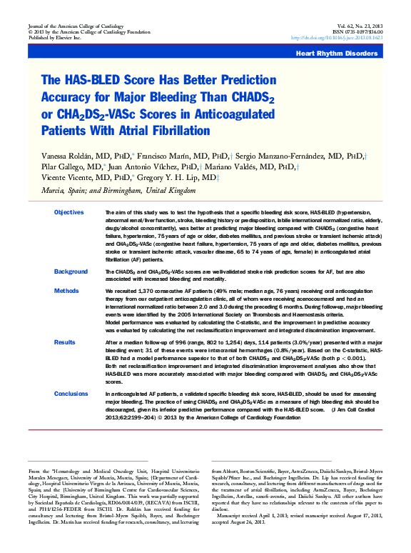 Pdf Comparison Of Has Bled And Has Bed Versus Chads2 And Cha2ds2vasc