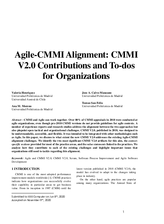 (PDF) Agile-CMMI Alignment: CMMI V2.0 Contributions and To-dos for Organizations