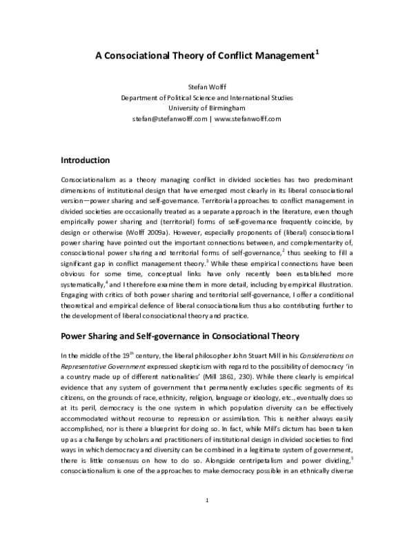 (PDF) A Consociational Theory of Conflict Management